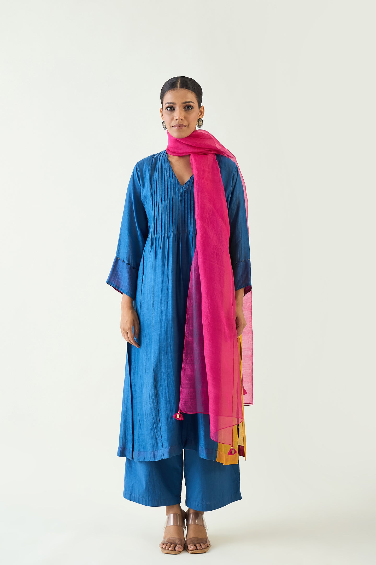 Kriya: Cotton Silk Color block choga set - Blue Mustard Pink – SHIVANI ...