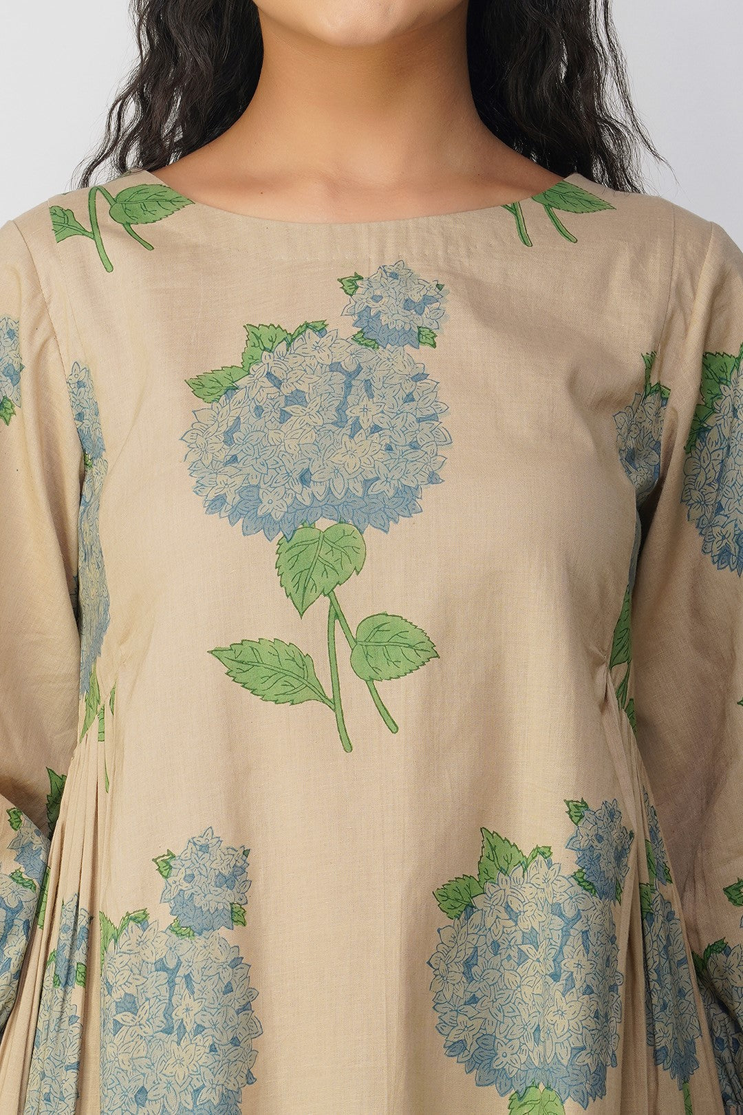 Blue Hydrangea Side Gather Block Printed Tunic with Plain Pants ...
